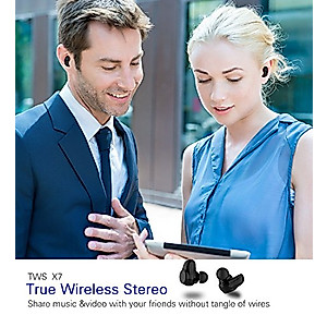 True Wireless Earbuds Langsdom X7 Mini Bluetooth 4.2 Headphones in-Ear Noise Isolating Earphones with Mic Smart Touch Control and Portable Charging Box for Samsung and More