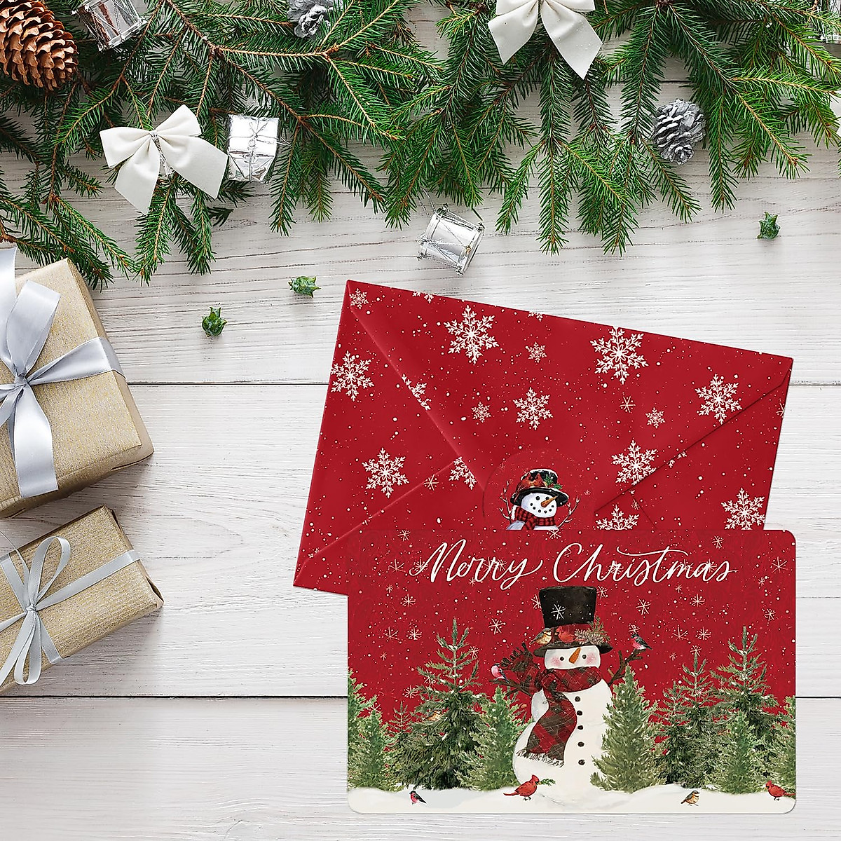 Artoid Mode 36 Pack Merry Christmas Thank You Cards Bird Snowman Truck Xmas Tree Greeting Cards Gift With Envelope Sticker Blank Note Cards for Birthday Wedding Baby Shower Bridal Shower, 5 x 7 Inch