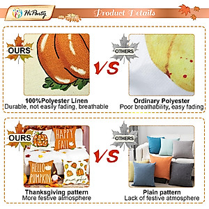 HiParty Fall Decor Pillow Covers 18x18, Set of 4 Orange Pumpkin Pillows Cover Happy Fall Outdoor Farmhouse Decorative Throw Pillows Covers for Couch Sofa Autumn Thanksgiving Cushion Decoration