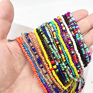 African Beads Waist Chains for Women,Colorful Handmade Seed Beads Waist Belly Chain Multilayer Body Chain Jewelry Accessories Beads Elastic Waist Chain