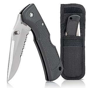 Maxam Extra Heavy-Duty Lockback Knife w/Leymar Handle - Fixed Blade Pocket Knife for Men, Hunting, Tactical & Survival, Includes Sheath