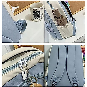 Aesthetic Backpack Cute Kawaii Backpack with Pendant 15.6 Inch College Cute Bookbag Laptop Bag Preppy Backpack (Pink,One Size)