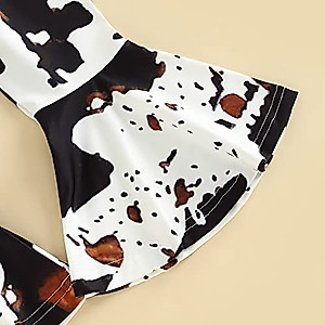 Toddler Baby Girl Fall Outfits Letter Print Sweatshirt Clothes Cow Print Flared Pants Bell Bottom Outfits (Gray, 2-3 Years)