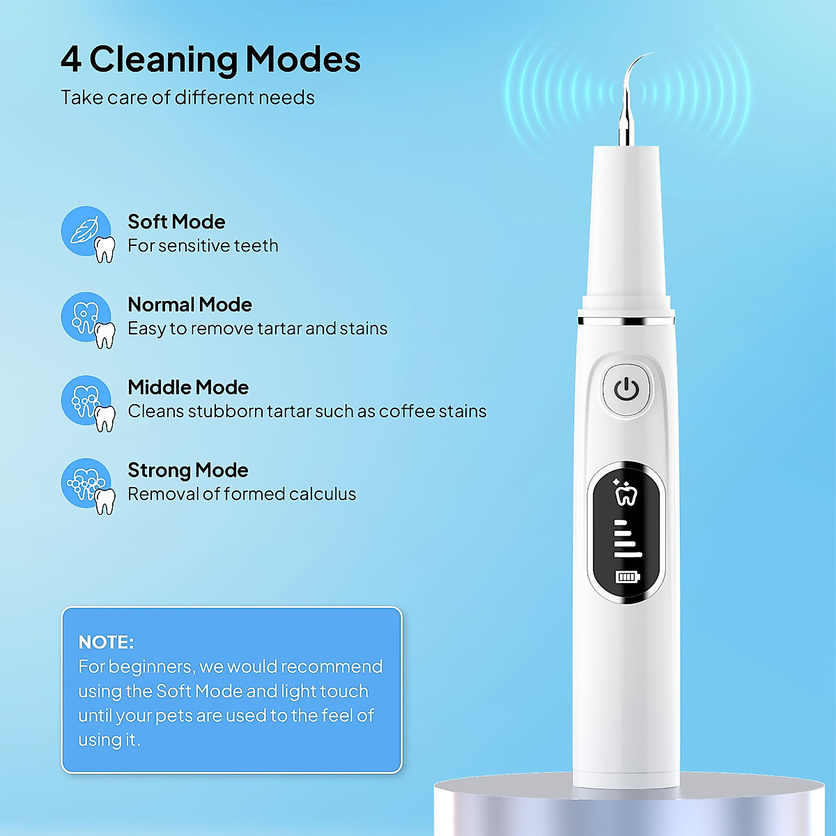 AAU Dog Plaque/Tartar Remover for Teeth - Rechargeable Safe Pets Ultrasonic OLED Screen Tooth Brushing Kit for Canine/Cat/Dog Teeth Cleaning, with Canident Dog Tartar Remover, 3 Replacement Heads