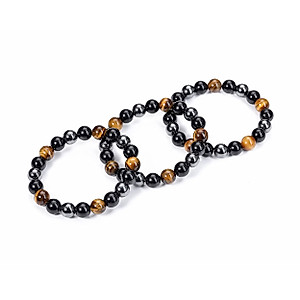Jovivi 2 Pcs Hematite Black Obsidian Tiger Eye Stone Bracelets for Men Women 10mm Natural Round Gemstone Beads Beaded Healing Crystal Bracelet for Protection, Good Luck