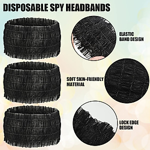 100 Pieces Disposable Headbands Soft Non Woven Facial Spa Headbands Cloth Stretch Skin Care Hair Band Salon Makeup Sauna Supplies Individually Packaged for Women Girls, Black