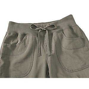 MoFiz Women's Cargo Hiking Pants Lightweight Quick Dry Running Capri Pants Athletic Workout Casual Outdoor Button Pockets Grey Khaki M