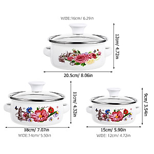 Totority Enamel Stockpot 3 Pcs Kitchen Enamel Stockpot with Lid, Retro Flower Stew Bean Cooking Pot, Vintage Thicken Soup Pot with Handles, Nonstick, Safe for Induction Cookers, Gas Stove