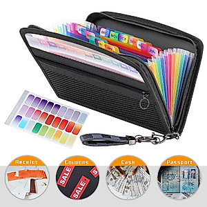 REEMTOO Receipt Coupon Organizer, 12 Pockets Small Accordion File Organizer, 11x 6.6 Inches, Small File Folder for Receipt Cards, Bill Business, Coupons, Zipper Closure.