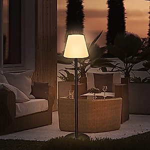 Outdoor Solar Floor Lamp Cordless, IP65 Waterproof RGB Colorful Dimmable with Remote Control, USB Rechargeable and Light Sensor, Height Adjustable with Metal Stable Base for Patio Lawn Yard Porch