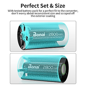 BONAI D Battery Converter with AA Rechargeable Battery Charger Set,4 Rechargeable D Batteries AA to D Battery…