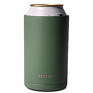 Snute Standard Can Cooler for Beer, Soda, Sparkling Water | Vacuum Insulated Stainless Steel Drink Sleeve Holder for 12oz Regular Cans (Olive)