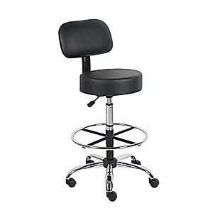 Boss Office Products B16245-BK Be Well Medical Spa Drafting Stool with Back, Black