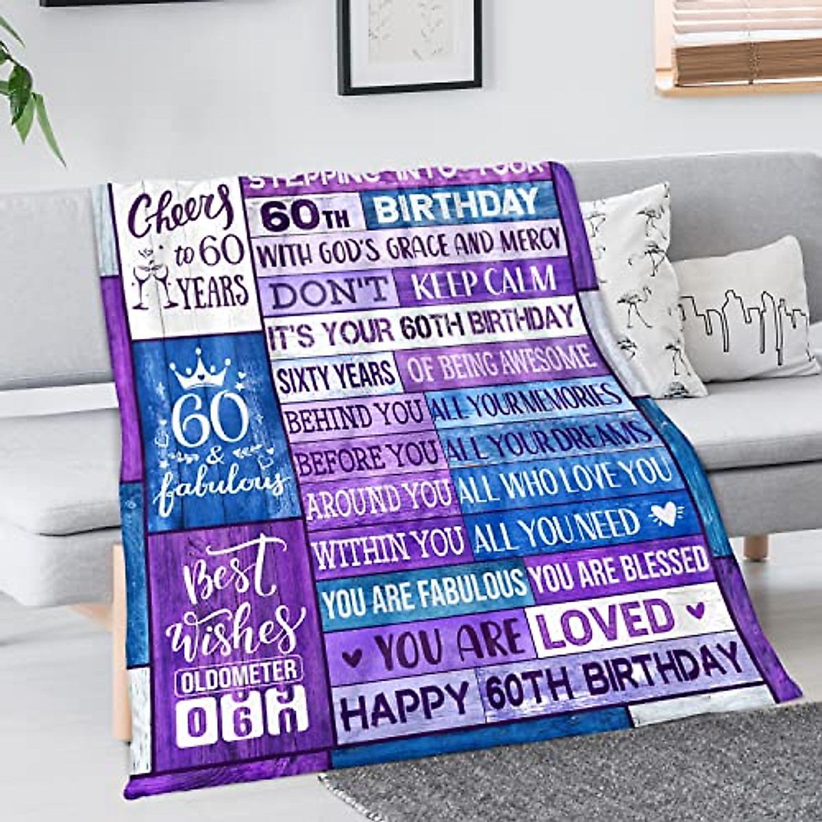 Ciuyxof 60th Birthday Gifts for Women Blanket 60th Birthday Decorations Women Men Throw Blanket Happy 1963 60th Birthday Gift Ideas for her Mom Wife (Sixty, 50 x 60 Inch)