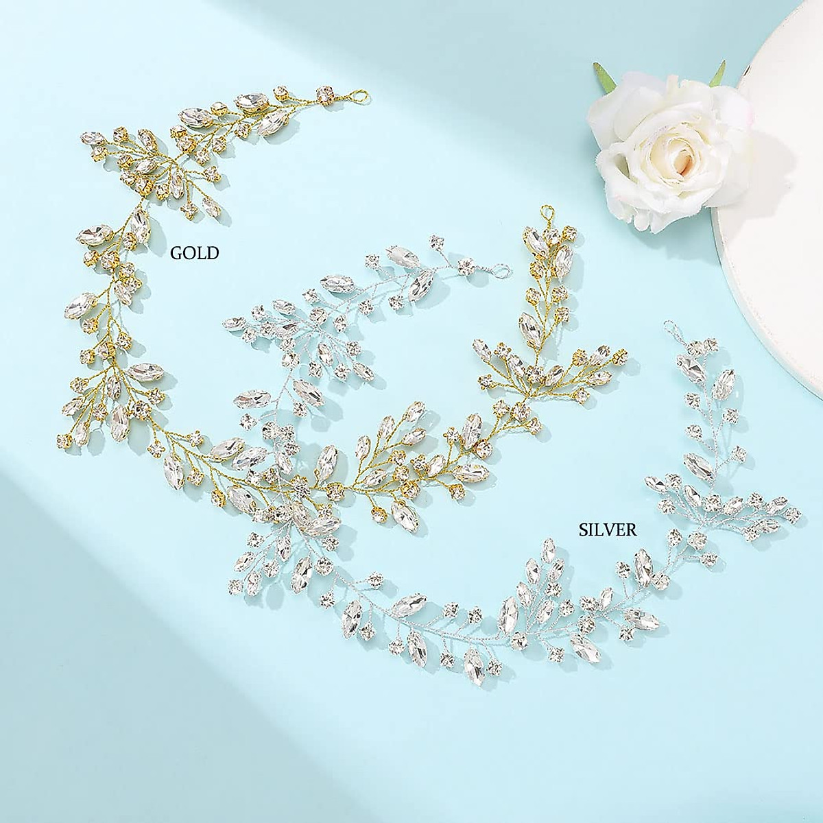 JAKAWIN Bride Crystal Wedding Hair Vine Silver Bridal Hair Piece Rhinestone Hair Accessories for Women HV113 (A Gold)