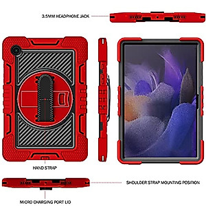 Tablet PC Case Shockproof Durable Protective Cover Durable 360 Degree Rotating Bracket Case Compatible with Samsung Galaxy Tab A8 10.5-Inch 2021 (SM-X200/X205/X207) Protective Cover (Color : Red+Blac