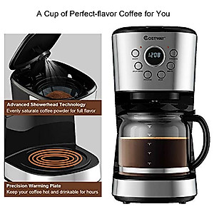 ARLIME 12-Cup Programmable Coffee Maker, 900W Drip Coffee Maker Pot W/LED Display, Brew Strength Control, Anti-Drip System, Warming Plate & Glass Carafe, Keep Warm 2-Hour Brew Coffee Machine, Black