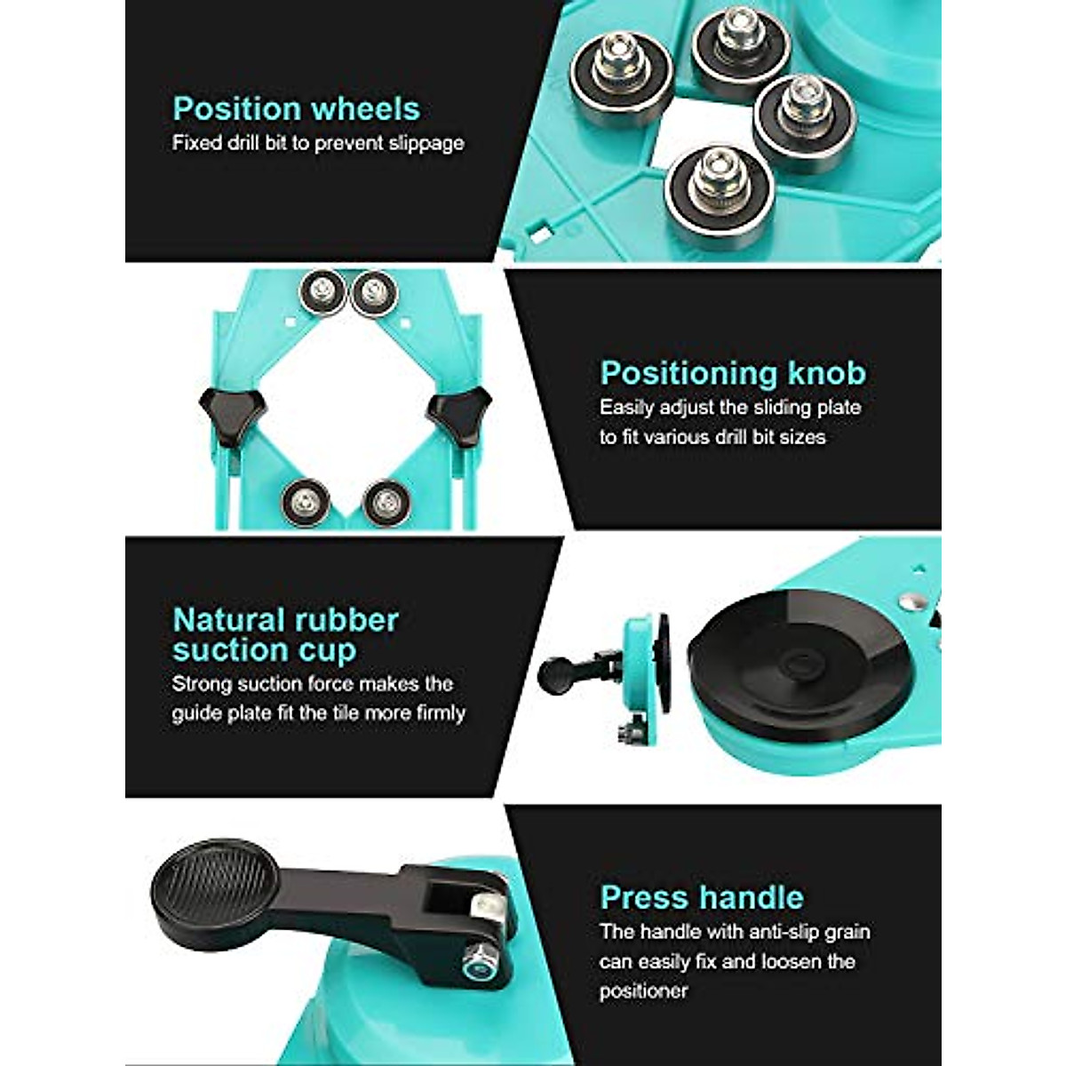 Hole Saw Set, 7Pcs Diamond Drill Bits with Hole Saw Guide Jig Fixture, 1-3.15 inch Coated Core Drill Bits, Adjustable Hole Saw Centering Locator Suction Holder for Glass,Ceramics,Tile