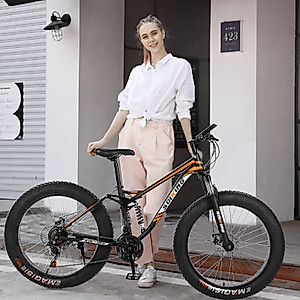 Fat Tire Mountain Bike, 26'' 21 Speed Outdoor Folding Snow Beach Hybrid MTB Racing Bikes for Adult Women Men, Comfort Complete Cruiser Bicycle, Foldable City Commuter Road Cycling (B), 94x88x38cm