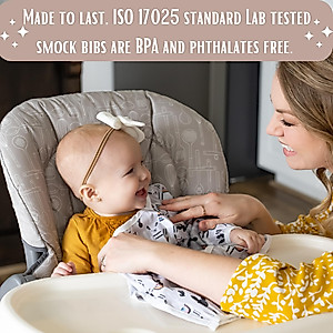 BABYBOET Splat Mat for Baby – Under High Chair Floor Mat Protects Wood, Vinyl and Carpet from Spills – Waterproof 4 Layer Baby Mat Bundle with Waterproof Matching Smock (51” x 51”)