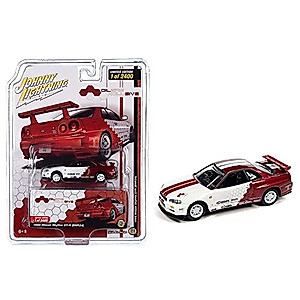 Johnny Lightning 1999 Nissan Skyline GT-R BNR34 Two-Tone White/Red Singapore DilSre Exclusive Limited Edition to 2400 Pieces Worldwide 1/64 Diecast Model Car