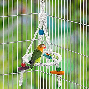 Litewoo Bird Parrot Cotton Swing Round Perch Stand with Chew Toy for Parakeet Budgie Cockatiel Finch Conure Canary Budgie