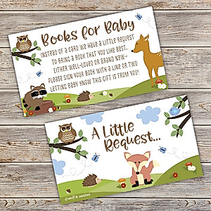50 Count - Books for Baby Request Cards - Woodland Animals Baby Shower