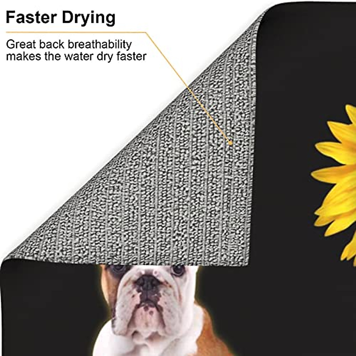 Funny Dog with Sunflower Printed Drying Mat For Kitchen Ultra Absorbent Microfiber Dishes Drainer Mats Non-Slip Silicone Quick Dry Pad - 18 X 16inch
