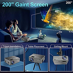 GINCSRI Mini Projector for iPhone HD 1080P Video projectors 9500 Lumens 200" Home Movie Projector Small Portable TV proyector portatil Outdoor projectir with Speakers Tripod Carry Bag HDMI USB