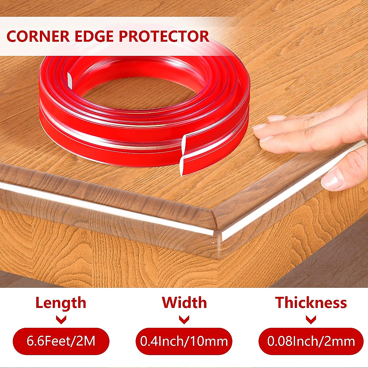 Baby Proofing Edge Guards- Edge Protector Strip for Kids, 6.6Ft(2m) Soft Clear Silicone & PVC Pre-Taped Adhesive Furniture Edge and Corner Guards with Adhesion Promotor, for Table, Cabinets, Drawers
