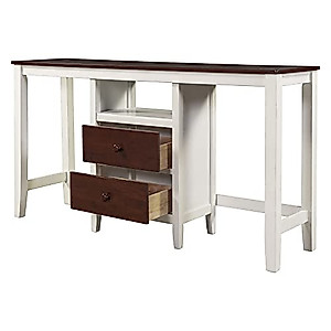 JIVOIT 3-Piece Counter Height Dining Table Set with 2 Storage Drawers and 2 Upholstered Stools, Open Shelve, Farmhouse Rustic Wooden Bar Set Bistro Dining Set (Brown+White with 2 Stools)
