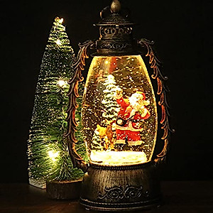 Wondise Lighted Christmas Snow Globes Musical Lantern Santa with Timer, Battery and USB Powered, Santa Resin Statue Spinning Water and Swirling Glitter Holiday Decor