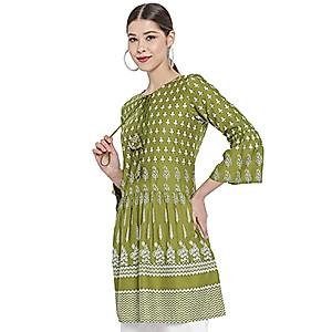 Yash Gallery Women's Rayon Printed Short Kurta (Green)