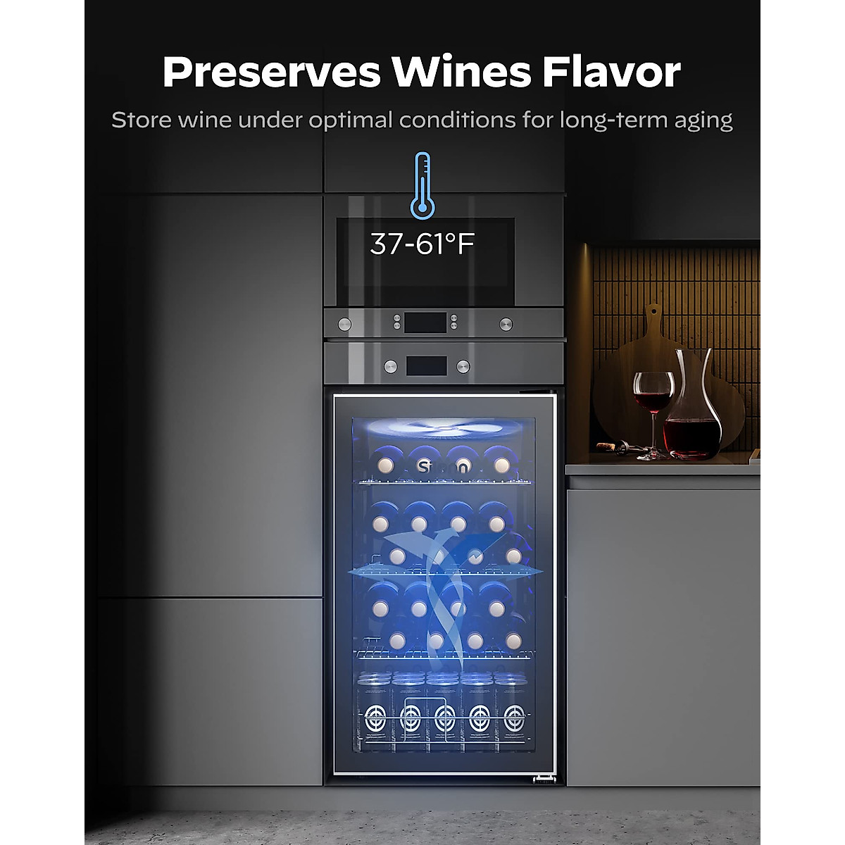 Silonn 26 Bottle Wine Cooler/Cabinet Beverage Refrigerator,Small Mini Wine Cellar for Red,White,Champagne or Sparkling Wine,40f-61f Digital Temperature Control Wine Fridge Glass Door