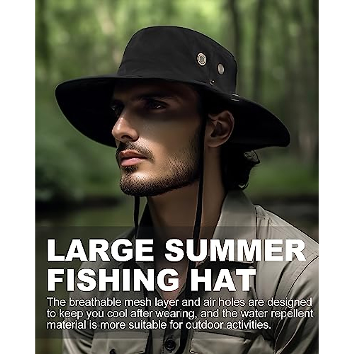 Zylioo 2XL Oversized Summer Boonie Hats,Adjustable Fishing Sun Hat for Big Heads,Large Lightweight Cooling Hat Dark Gray