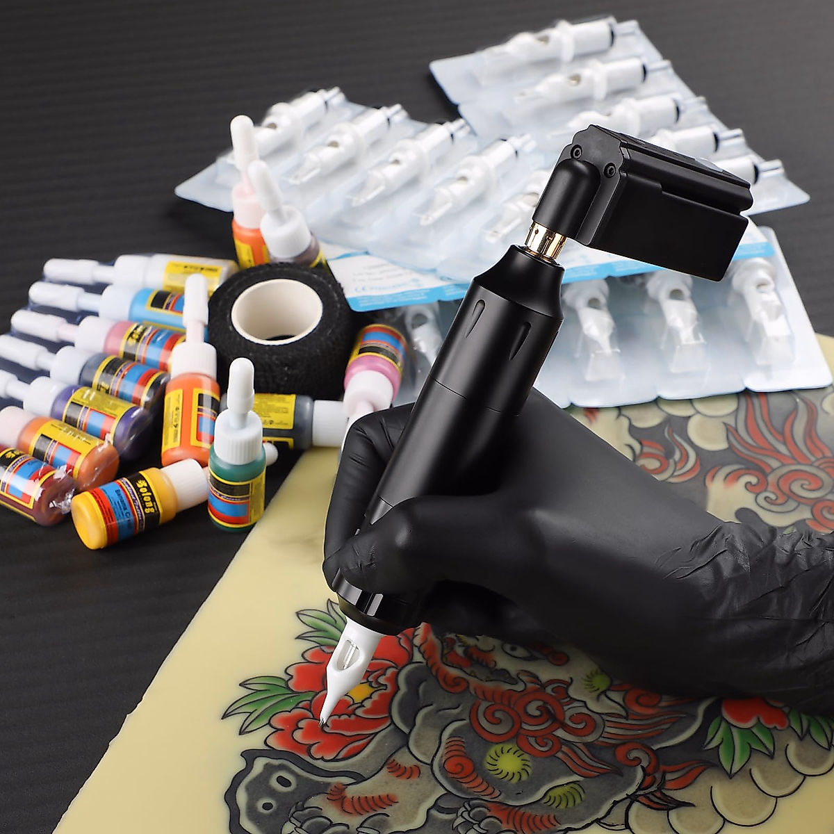 Wireless Tattoo Gun,Solong Rotary Wireless Tattoo Machine with 20Pcs Tattoo Cartridge Needles 1500mAH Tattoo Gun Wireless for Tattoo Artists and Tattoo Beginners with Portable Carry Case