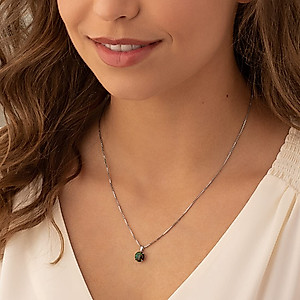 PEORA 14K White Gold Created Black Fire Opal Pendant for Women, Classic Solitaire, 1 Carat Round Shape 8mm, AAA Grade