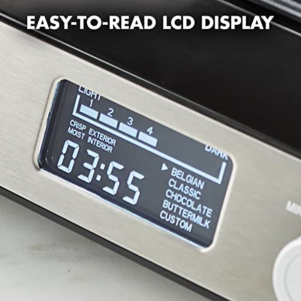 GreenPan Stainless Steel 2-Slice Belgian Waffle Maker Iron, Healthy Ceramic Nonstick Plates, Adjustable settings and Presets, Easy-to-use LED Display