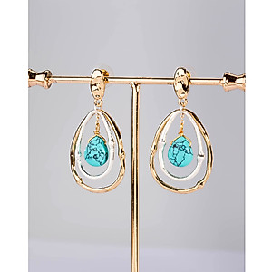 Turquoise Gold Hoop Earrings for Women,Turquoise Large Oval Drop Dangle Western Stylish Silver Earrings Jewelry