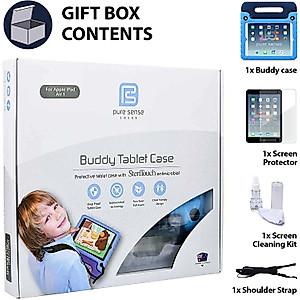Pure Sense Buddy Antimicrobial Kids Case for iPad Pro 12.9-1st 2nd Gen 2015 2017 | Full Kit: Rugged Case Stand, Handle, Screen Protector, Strap and Spray
