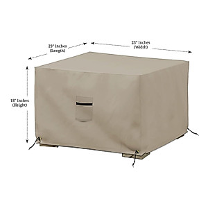 Covers & All Outdoor Ottoman Cover, 12 Oz Waterproof Ottoman Slipcover with UV-Resistant Properties, Square Patio Furniture Cover Suitable for Indoors/Outdoors (23" L x 23" W x 18" H, Beige)
