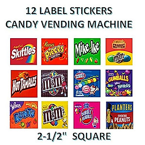 2.5" Candy Vending Machine Labels Stickers (12 Pack)