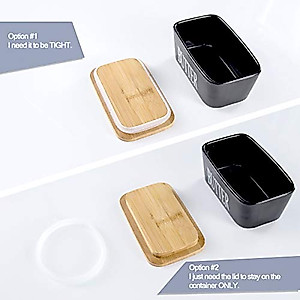Hasense Butter Dish with Bamboo Lid and Knife, Large Butter Keeper Container for Counter, Airtight Butter Holder with Cover for Kitchen,Black