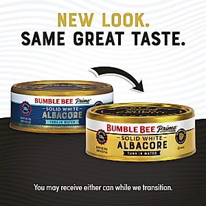 Bumble Bee Prime Solid White Albacore Tuna in Water,Premium Wild Caught Tuna - 31g Protein per Serving - Non-GMO Project Verified, Gluten Free, Kosher, 5 Ounce (Pack of 4)