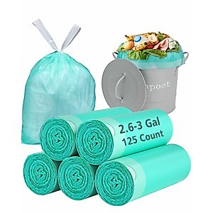 AYOTEE 3 Gallon Trash Bags with Drawstring, Biodegradable 2.6 Gallon Compostable Garbage Bags (125 Counts), Compostable Small Trash Bag,Small Garbage Bag for Bathroom，Bedroom, Kitchen