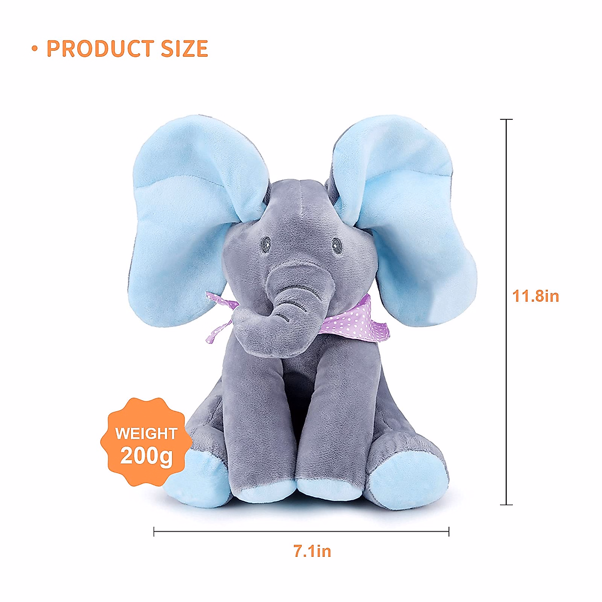 KWZG19 Animated Elephant Toys, Plush Singing Elephant with Ears Moving Electric Plush Toy, Adorable Elephant Stuffed Animal Toy for Baby's Gift, 12'' (Blue)