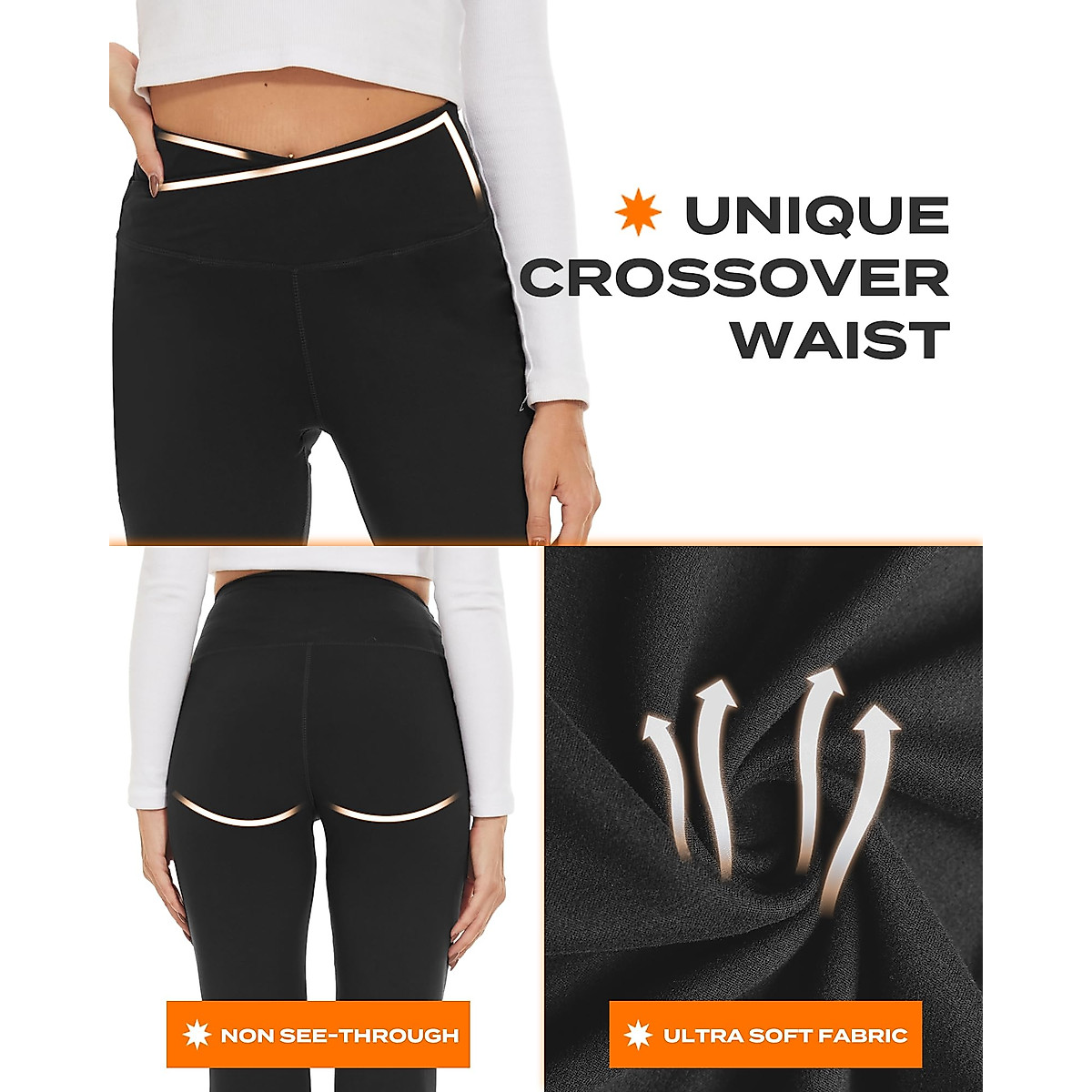 TNNZEET Black Flare Leggings for Women, Crossover Yoga Pants with Pockets Bootcut Flared Leggings