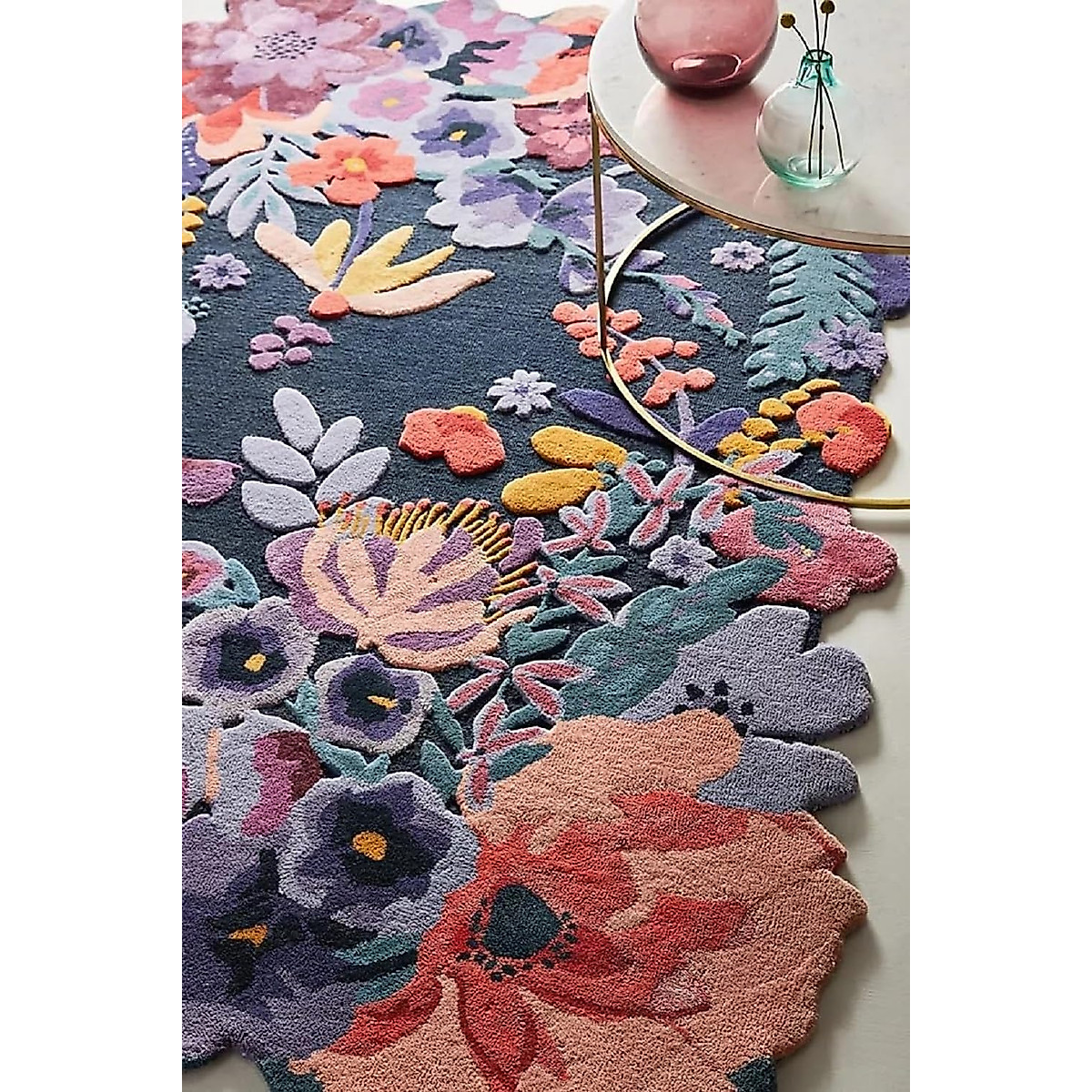 RestopuffHandmade Flower Multicoloured Irregular Area Rug 100% Imported Blended Wool Floral Area Rug (Blue, 5 x 8 feet)
