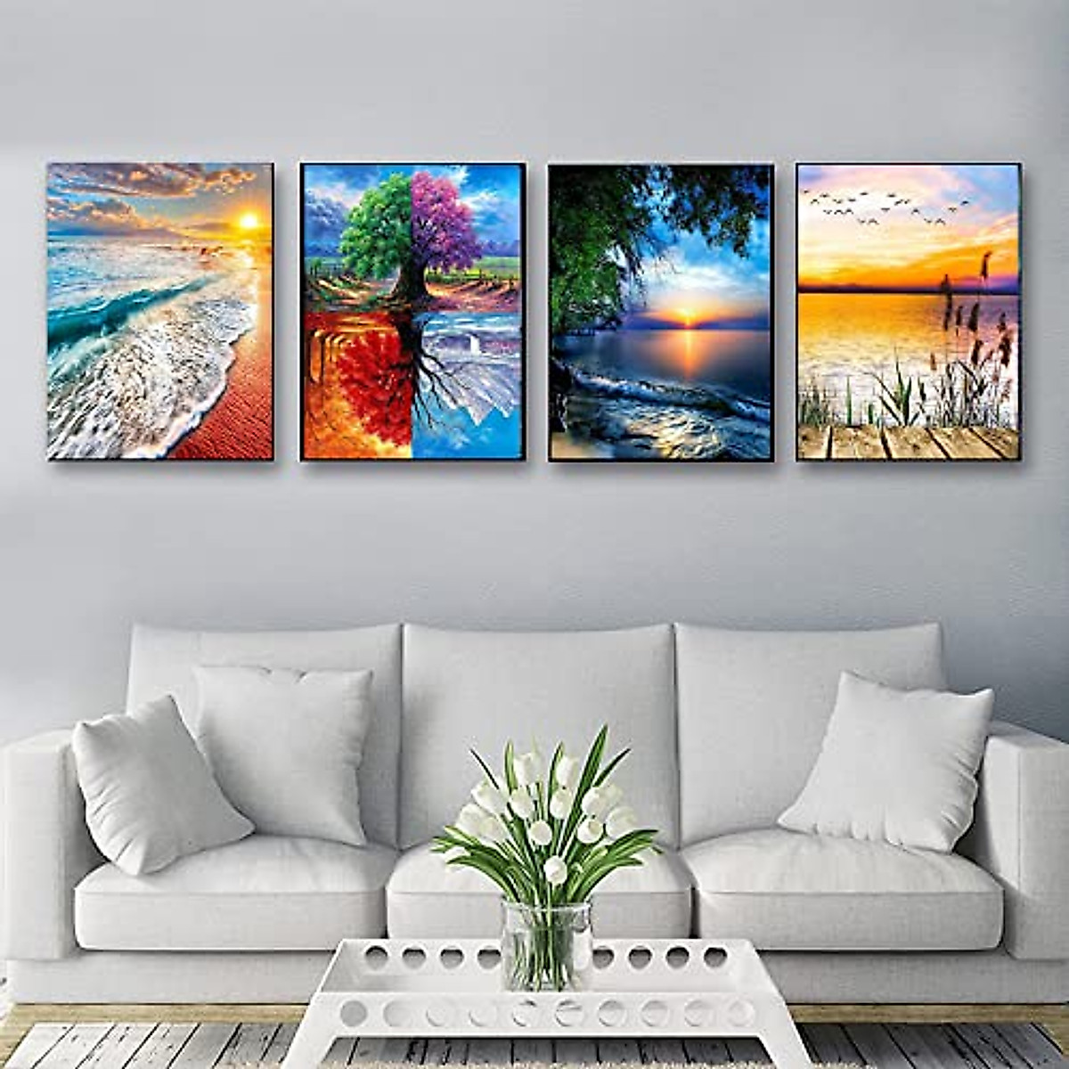 12 Pack Diamond Painting Kits, 5D Diamond Art Kits for Adults Full Drill Diamond Paintings Kit Crafts for Adults Beginners, DIY Beach Diamond Painting Packs Gem Art Home Wall Decor 11.8x15.7in