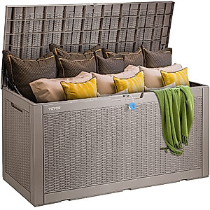 VEVOR Deck Box, 100 Gallon Outdoor Storage Box, 48.0" x 21.5" x 24.5", Waterproof PP Deckbox with Aluminum Alloy Padlock, for Patio Furniture, Pool Toys, Garden Tools, Outdoor Cushions, Gray